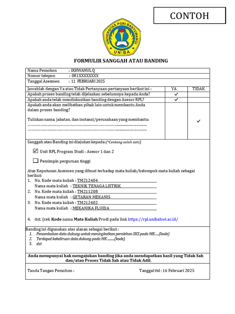 Contoh Isian Form Sanggah Dan Kelengkapannya | PDF