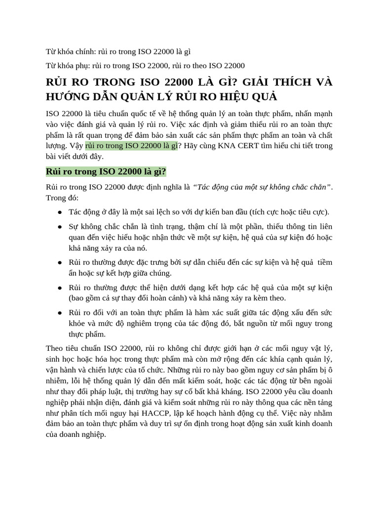 RỦI RO TRONG ISO 22000 LÀ GÌ - GIẢI THÍCH VÀ HƯỚNG DẪN QUẢN LÝ RỦI RO ...