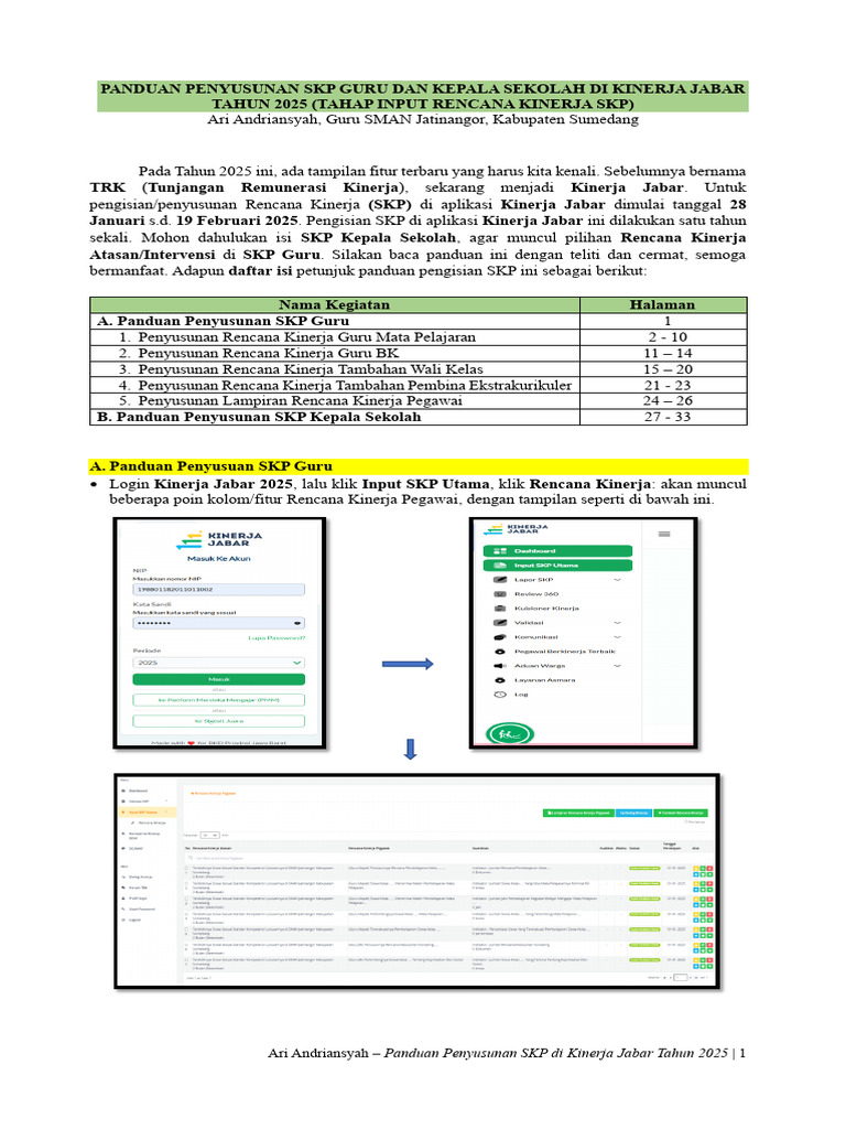 Resume Panduan Penyusunan SKP Guru Dan Kepala Sekolah Di Kinerja Jabar 2025 - Ari Andriansyah | PDF
