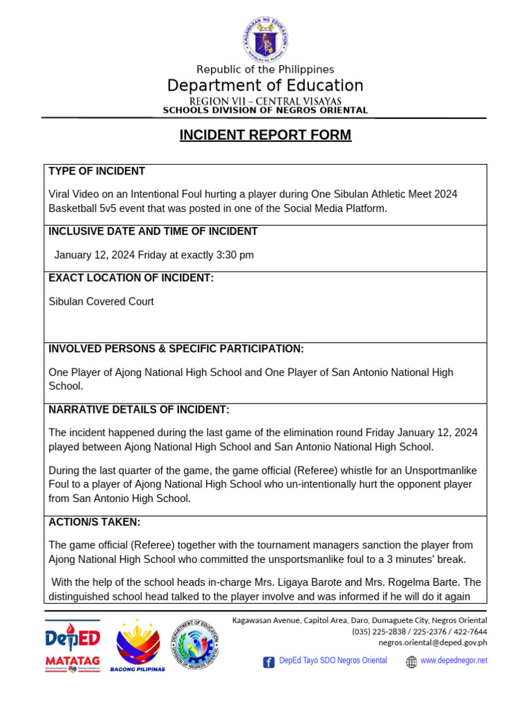 Incident Report Osam2024 | PDF | Sports Rules And Regulations | Sports