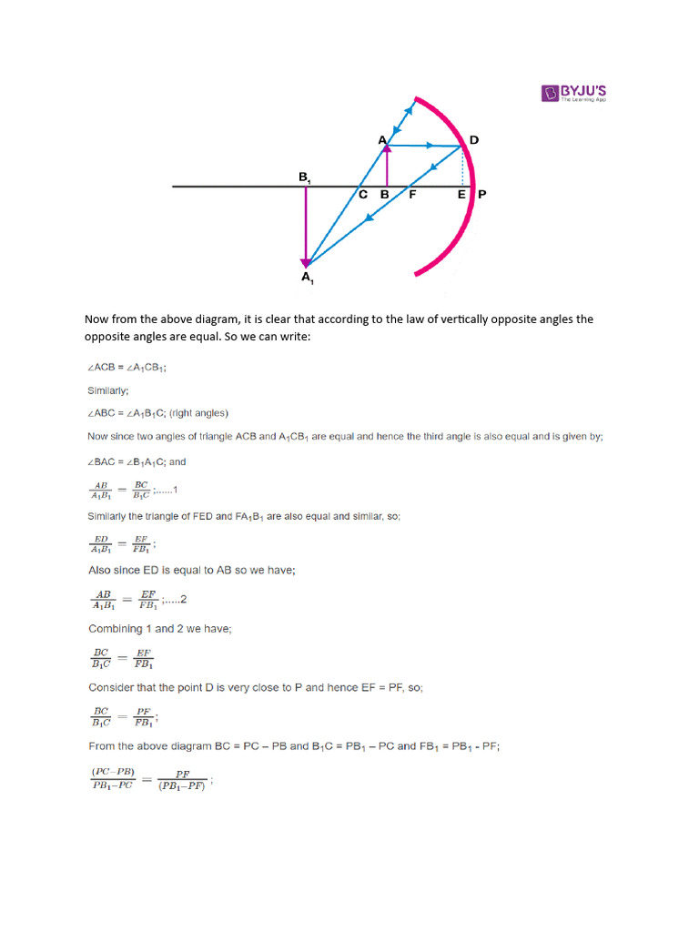 Derivation of Mirror Formula 032832 | PDF