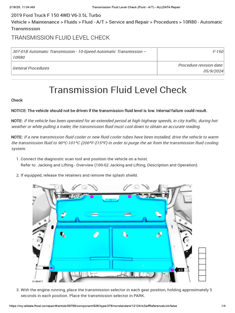 2019 F150 Transmission Fluid Check Guide | PDF | Automatic Transmission ...