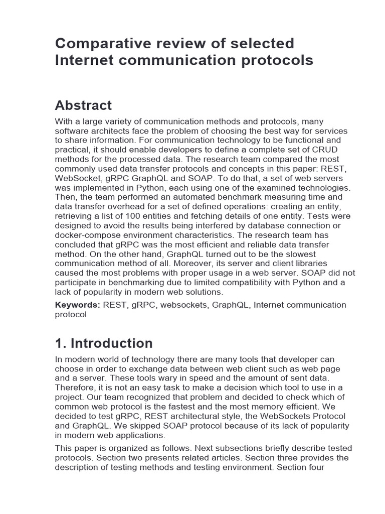 Comparative Review of Selected Internet Communication Protocols | PDF ...
