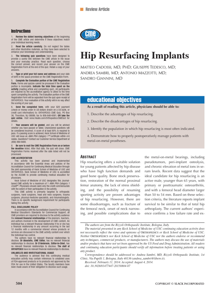 Hip Resurfacing Implants | PDF | Orthopedic Surgery | Medicine