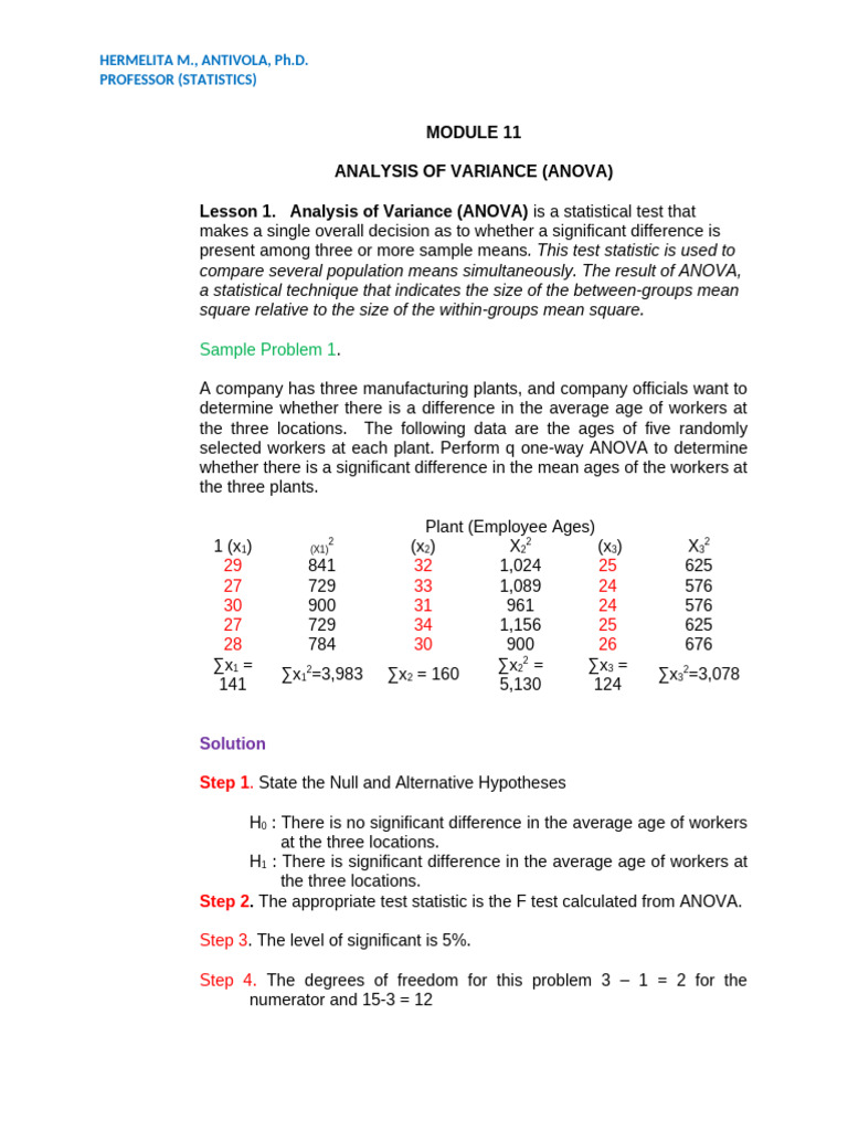 ANALYSIS OF VARIANCE | PDF | Analysis Of Variance | Statistical Significance