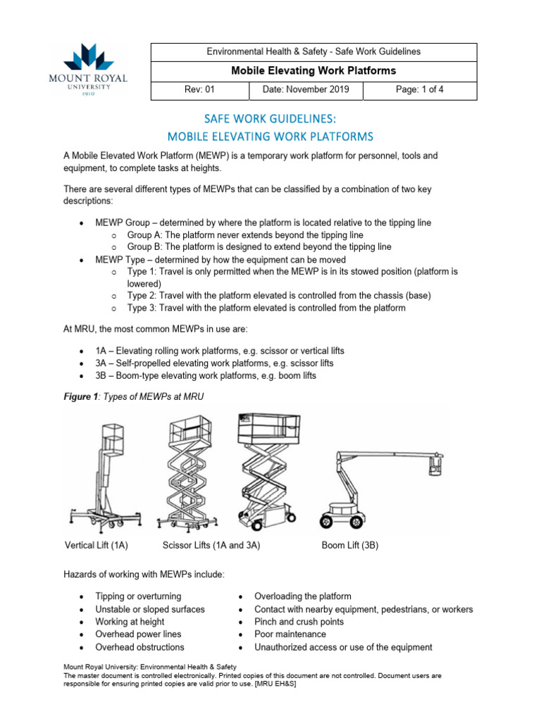 MEWP Safe Work Guidelines Rev 1 | PDF | Manufactured Goods | Safety