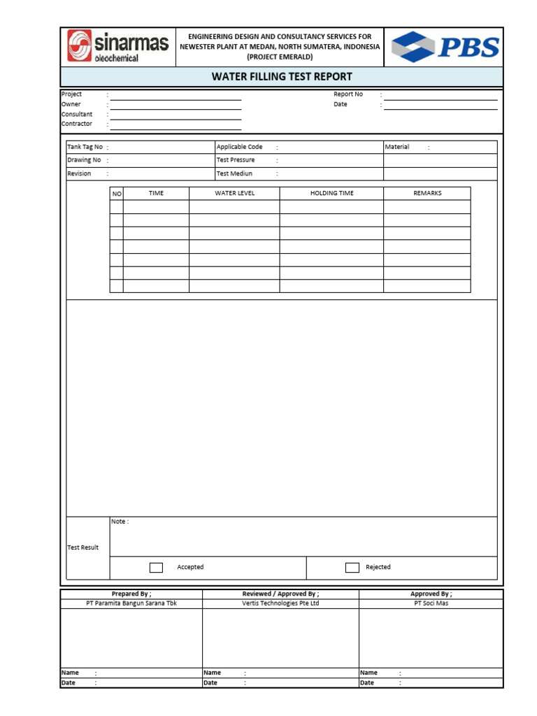 Water Filling Test Report for Project Emerald | PDF