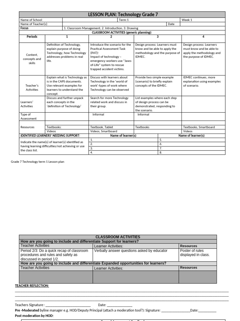 Grade 7 Term 1 Technology Lesson Plan | PDF | Lesson Plan | Teachers