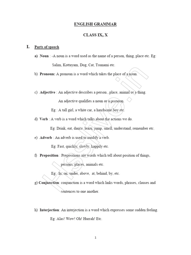 Hsslive Class 10 English Grammar Explanation | PDF