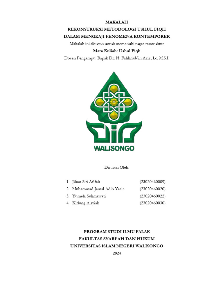 Kelompok 7 - Rekonstruksi Metodologi Ushul Fiqh Dalam Mengkaji Fenomena Kontemporer | PDF