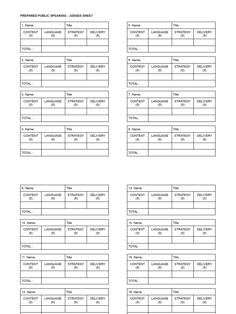 PREPARED PUBLIC SPEAKING - JUDGES SHEET | PDF
