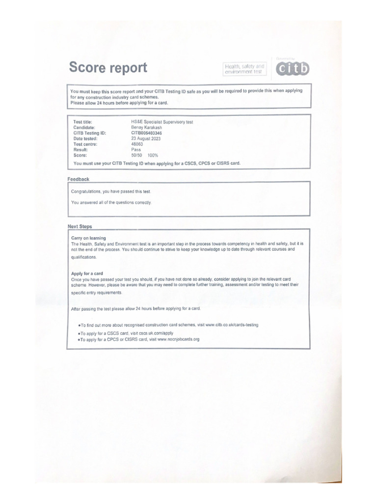 Score Report | PDF