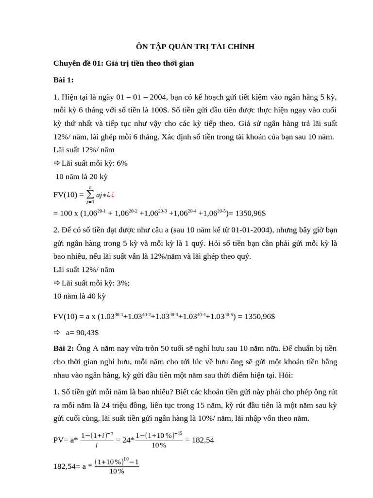 BT ÔN TẬP - QTTC THĐ | PDF