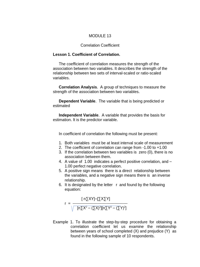 Module 13-Correlation Coefficient | PDF | Statistical Analysis | Teaching Mathematics
