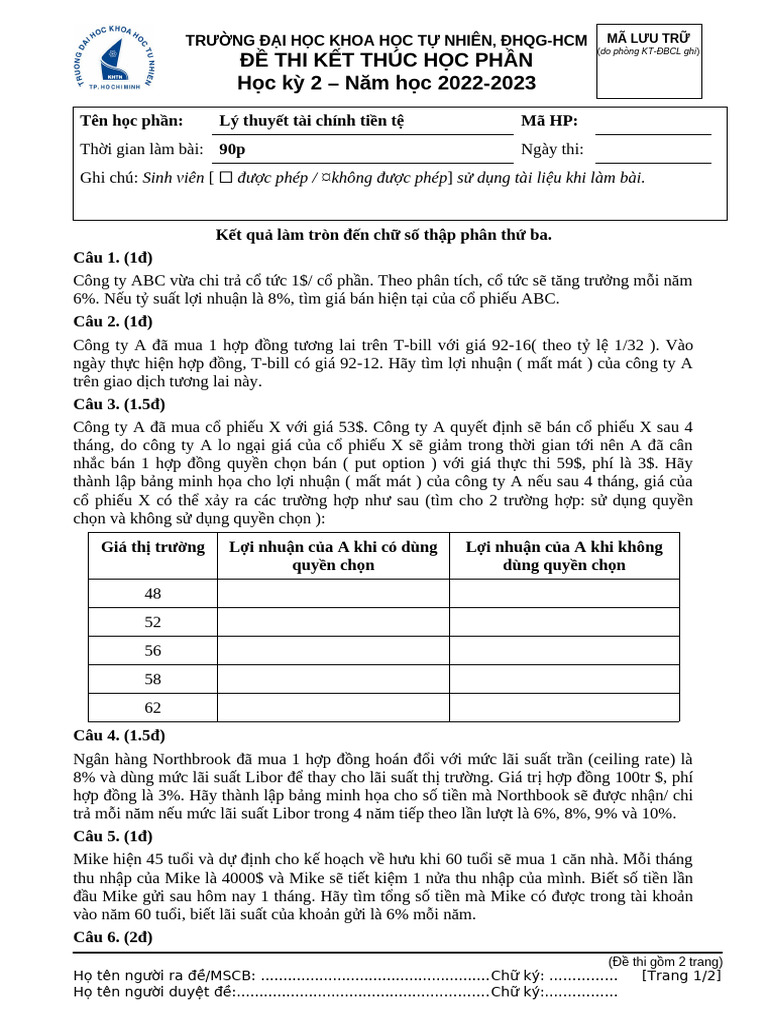 Cuoi Ky HK2 22-23 | PDF