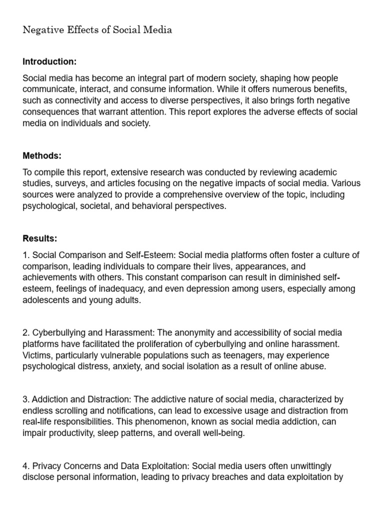 Negative Effects of Social Media | PDF | Social Media | Popular Culture ...