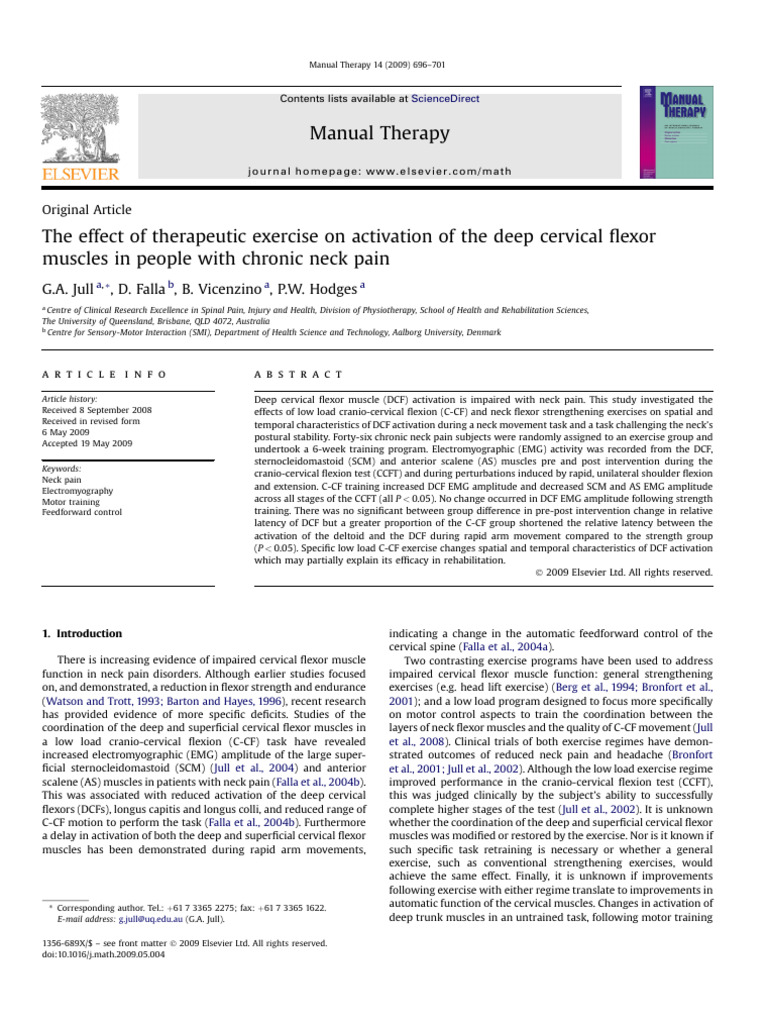 Chronic Neck Pain - Exercise (RCT) | PDF | Electromyography | Diseases ...
