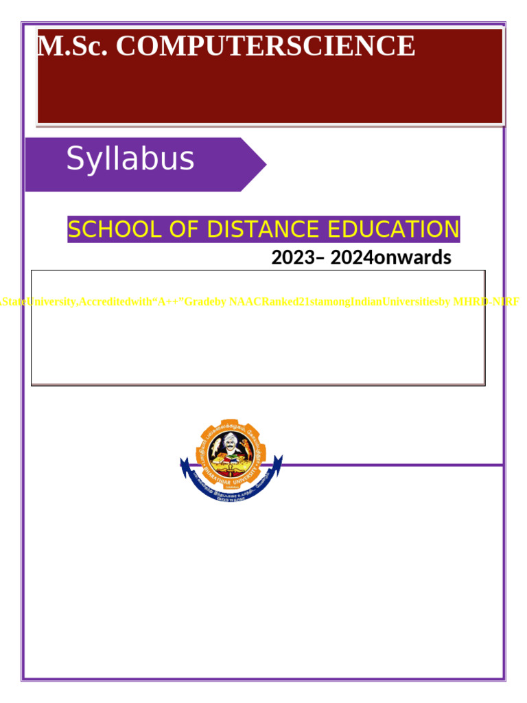 M.Sc. Computer Science Syllabus 2023-24 | PDF | Machine Learning | Data Warehouse