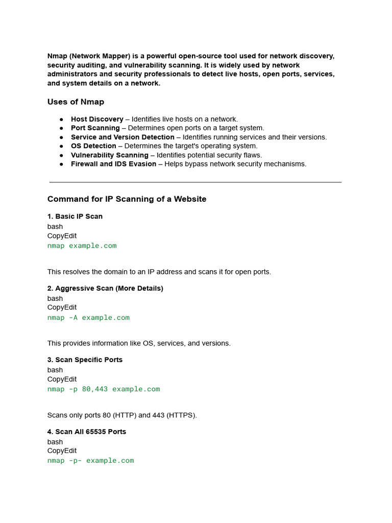 Nmap (Network Mapper) is a powerful open-source tool used for network discovery, security ...