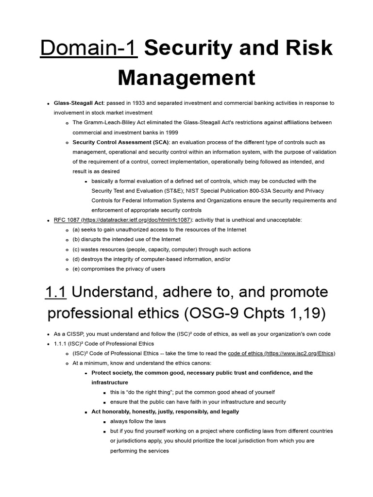 CISSP Domain 1 Objectives | PDF | Computer Security | Security