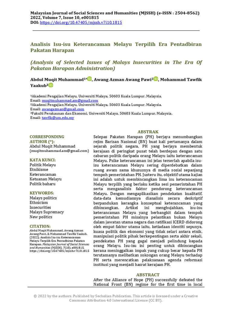 Azman Awang Pawi Isu Melayu Terancaman Era PH | PDF