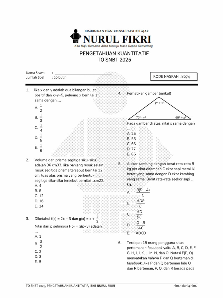 TO SNBT 2025_PENGETAHUAN KUANTITATIF (8074) pdf (1) | PDF