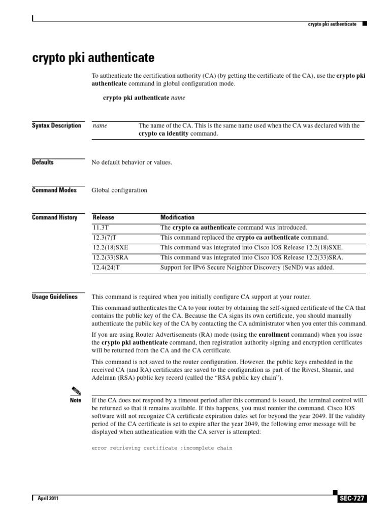 Cisco IOS PKI Commands Guide | PDF | Public Key Certificate | Cryptography