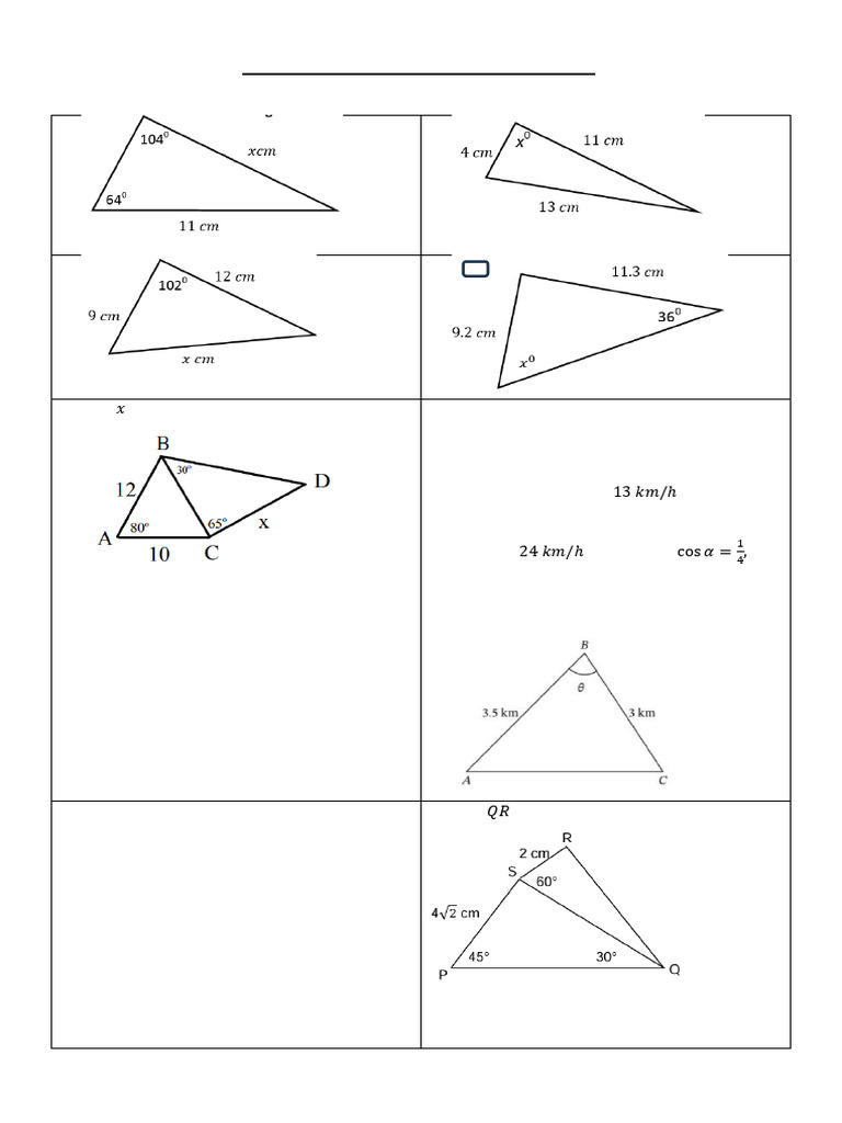 Exercises 2 Cosine and Sine Rule | PDF
