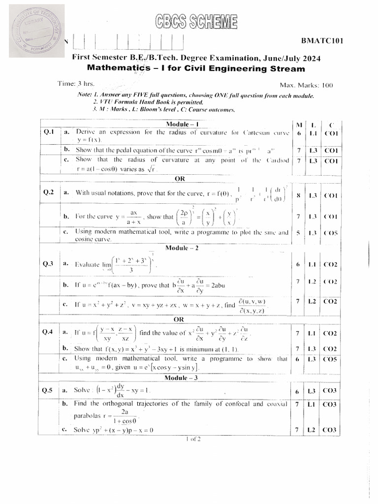 C Group -Civil Engg 2022 Scheme VTU Question With Model Papers for 1st ...