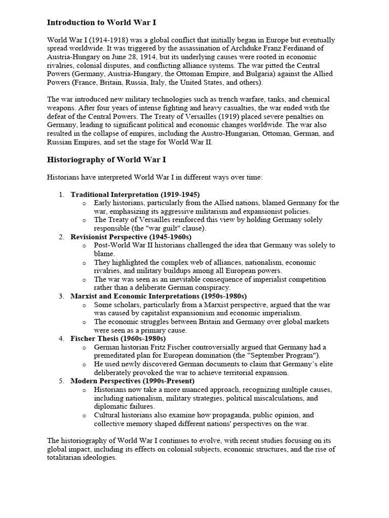 Introduction To World War I | PDF | World War I | German Empire