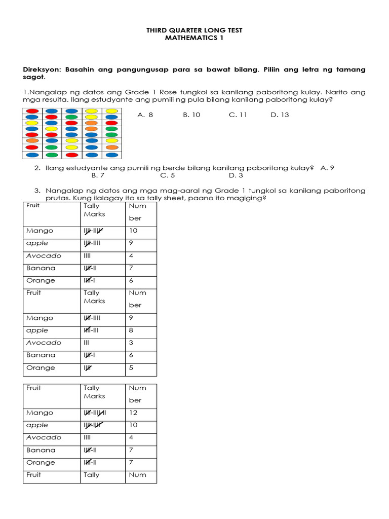PT-Q3-GRADE-1-MATATAG-MATH-1-TOS | PDF | Subtraction
