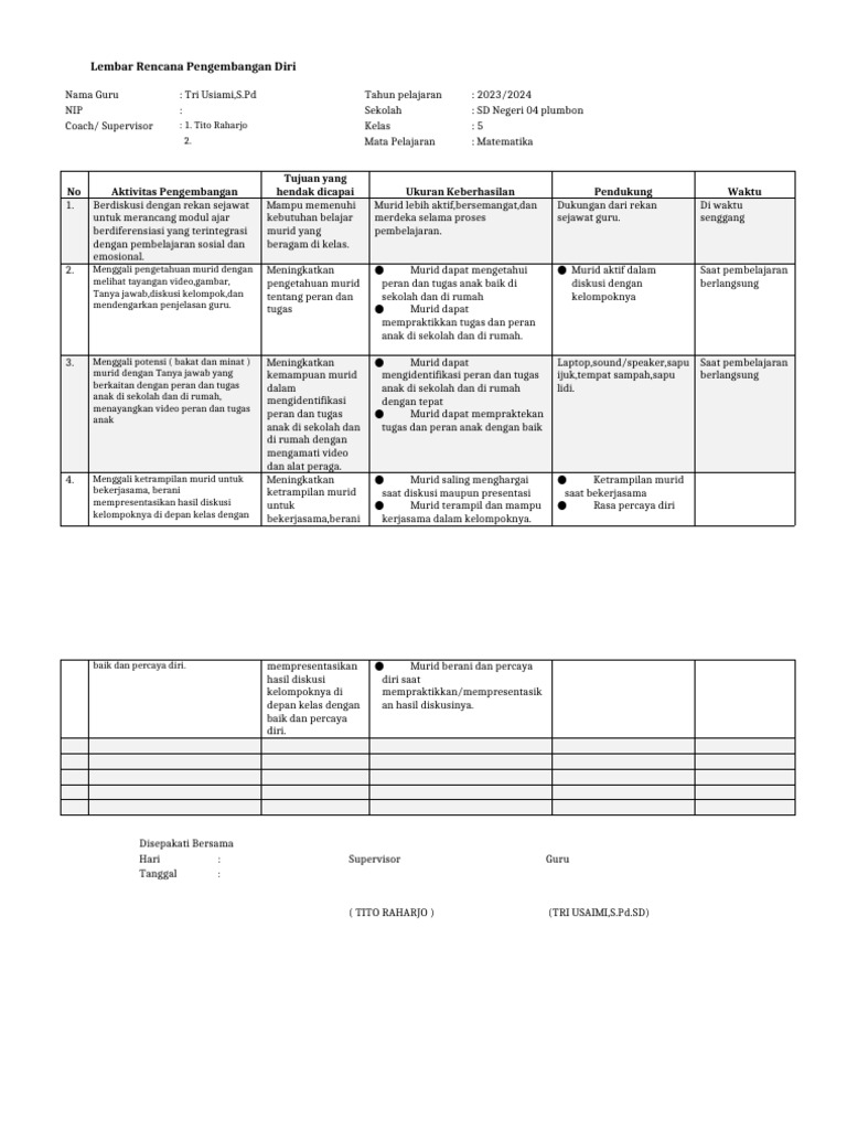 4 - Lembar Rencana Pengembangan Diri | PDF
