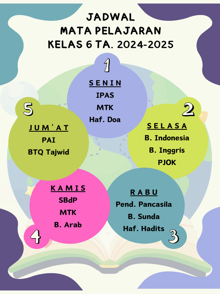 Jadwal Pelajaran Kelas 6 | PDF