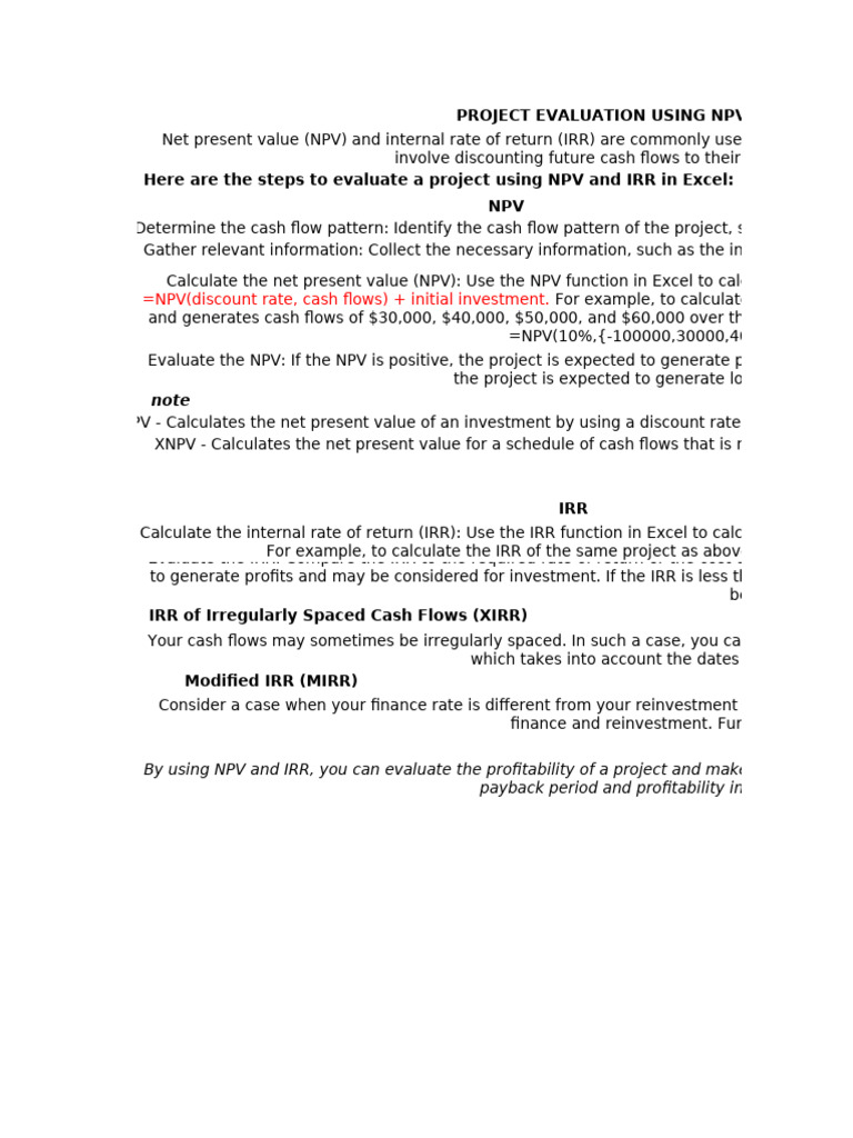 Project Evaluation: NPV & IRR Guide | PDF | Internal Rate Of Return ...