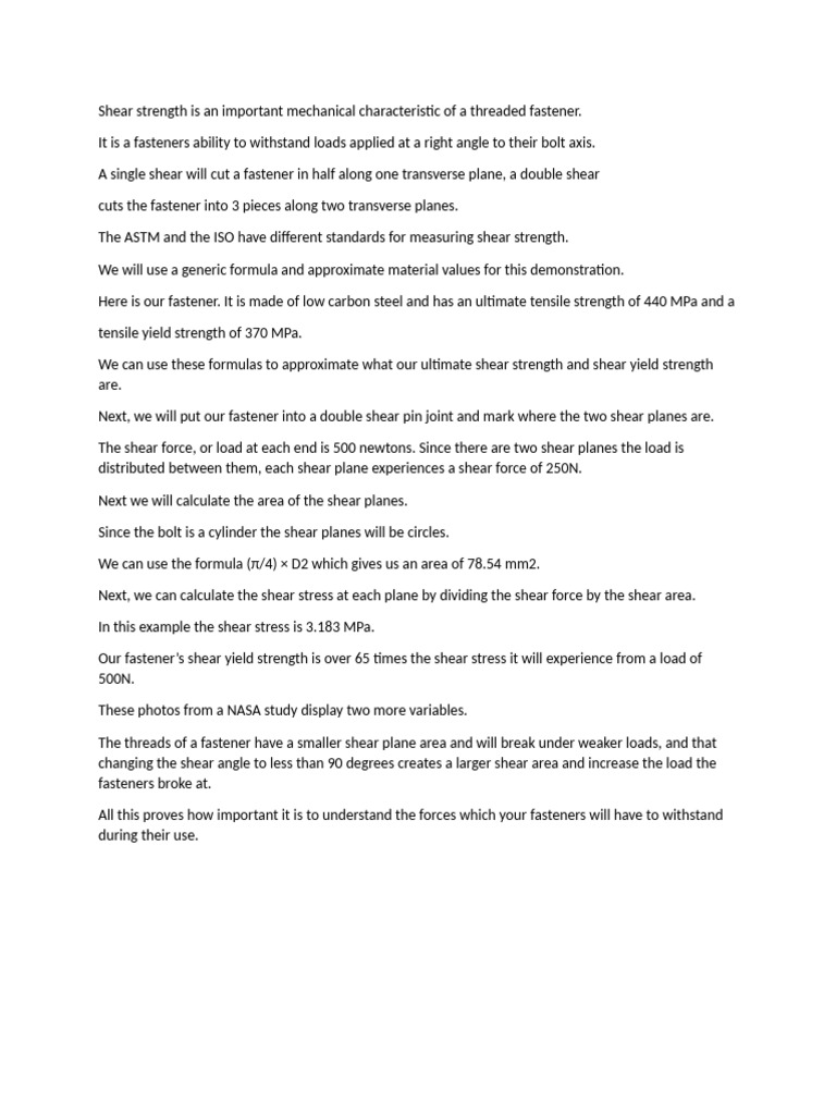 Part 5 Shear Strength of A Threaded Fastener - Fastening Theory | PDF