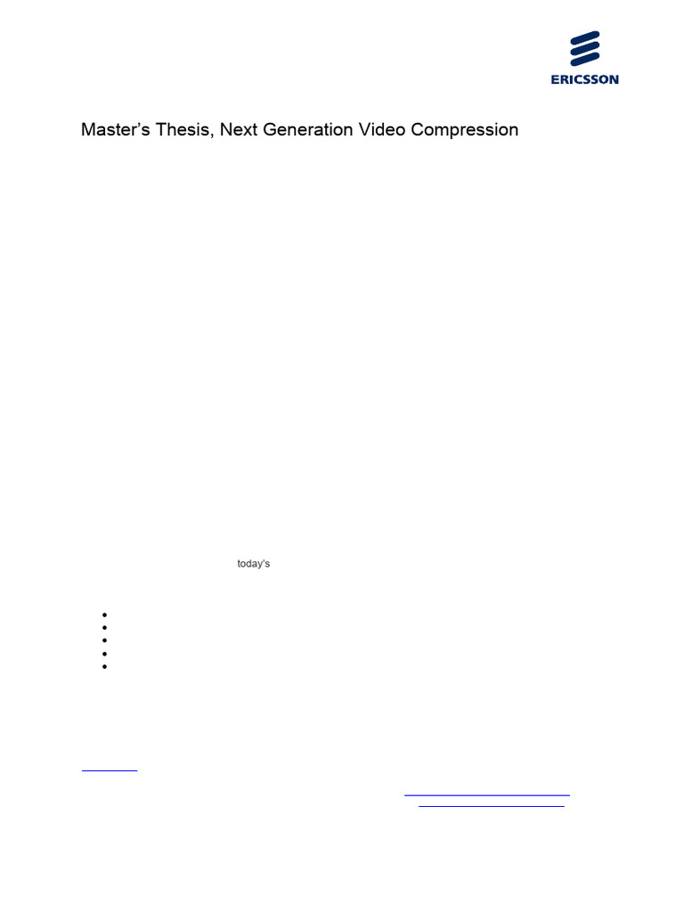 Ericsson Masters Thesis Next Generation Video Coding | PDF | Data Compression | Video