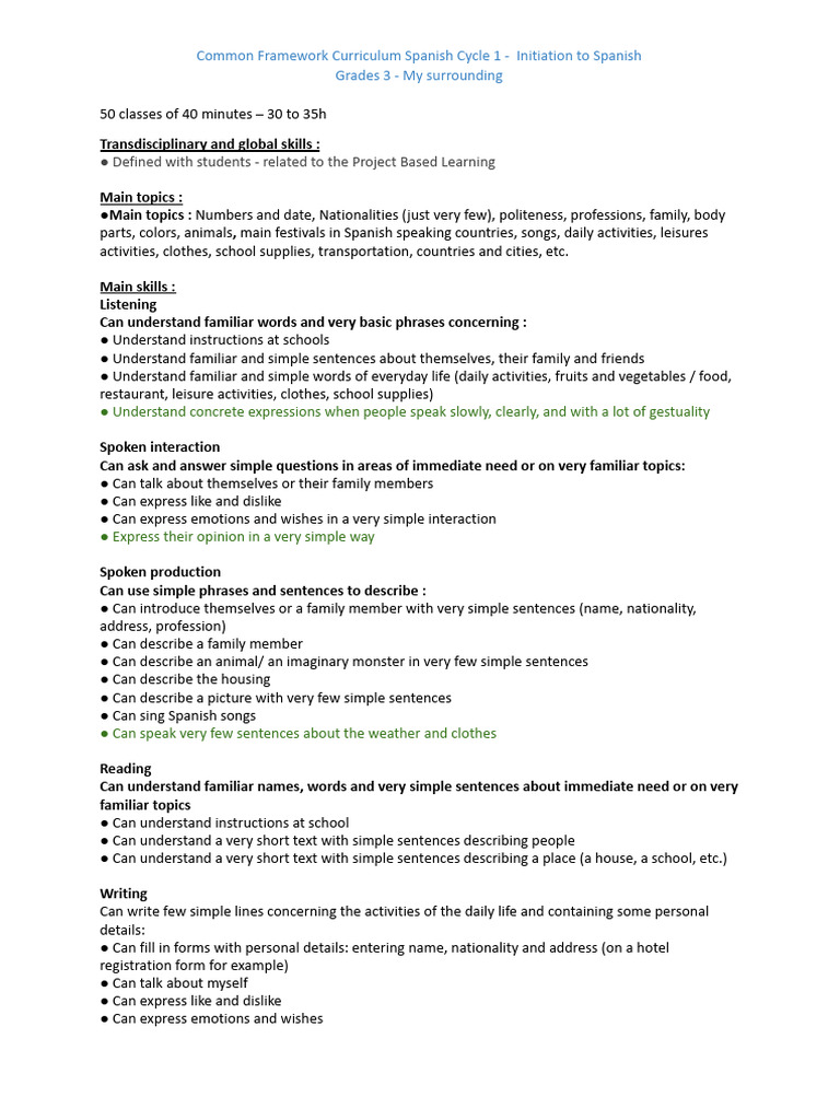 Spanish Curriculum for Cycle 1: Grades 3 | PDF | Sentence (Linguistics ...