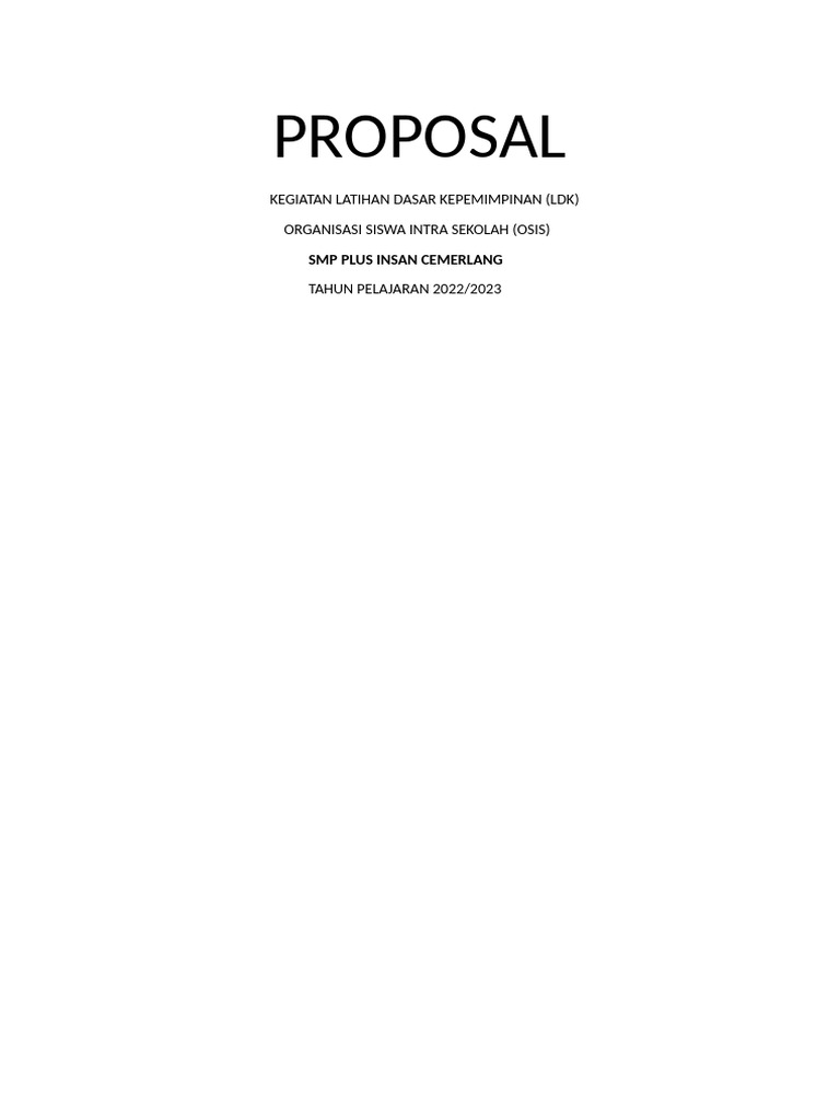 Proposal LDK OSIS SMP Plus Insan Cemerlang | PDF