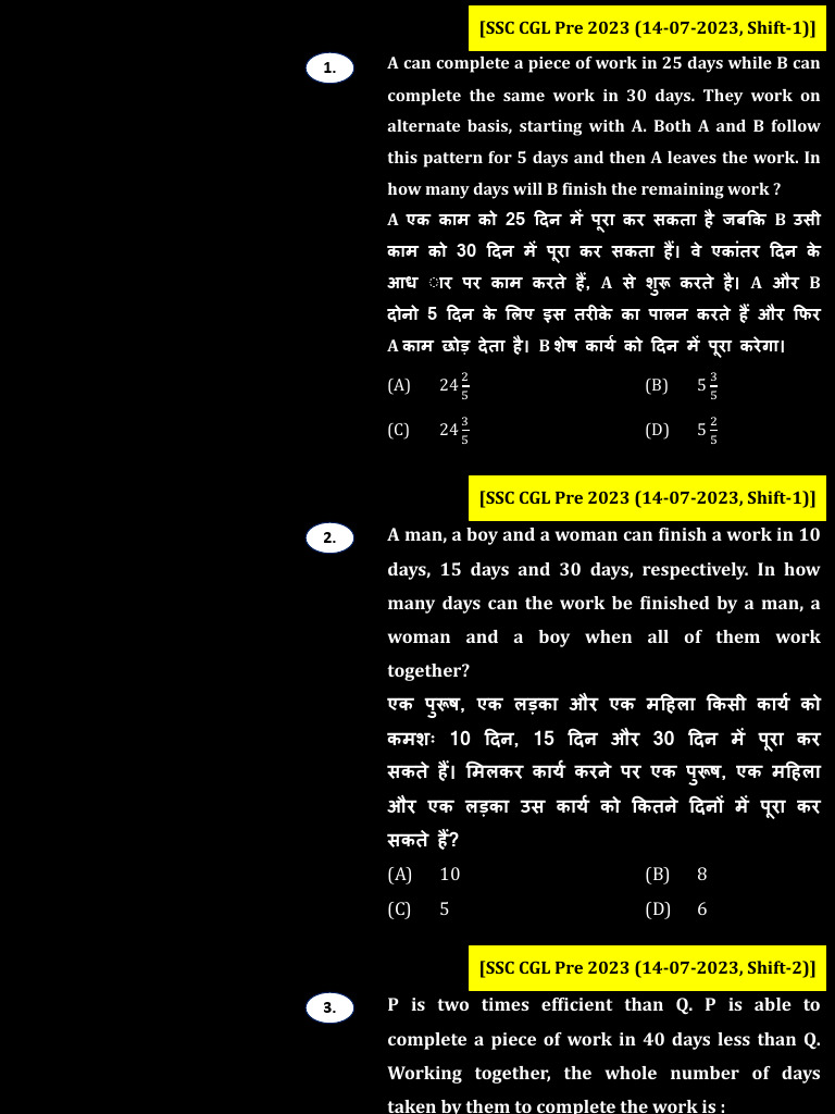 Time and Work-2023 CGL Questions | PDF