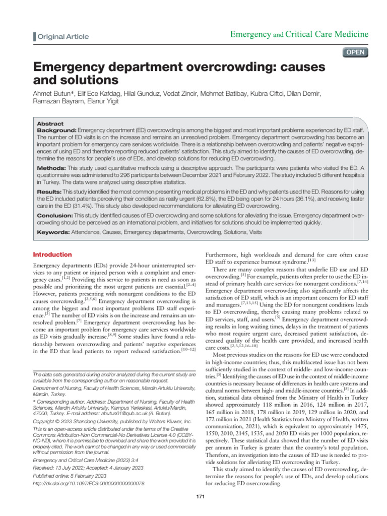 Emergency Department Overcrowding Causes And.6 | PDF | General ...