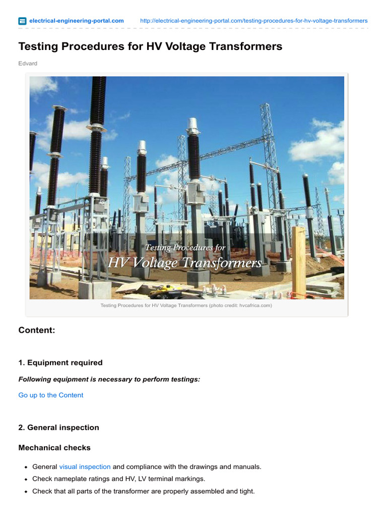 Testing_Procedures_for_HV_Voltage_Transformers | PDF | Transformer ...