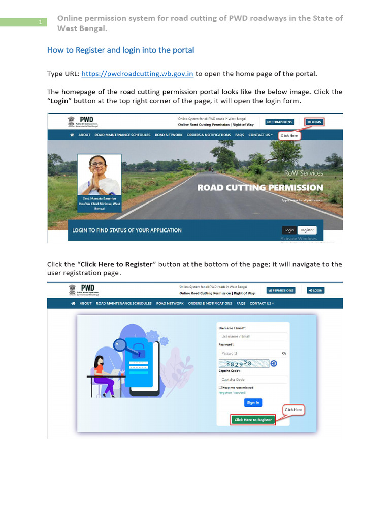 West Bengal PWD Road Cutting Portal Guide | PDF