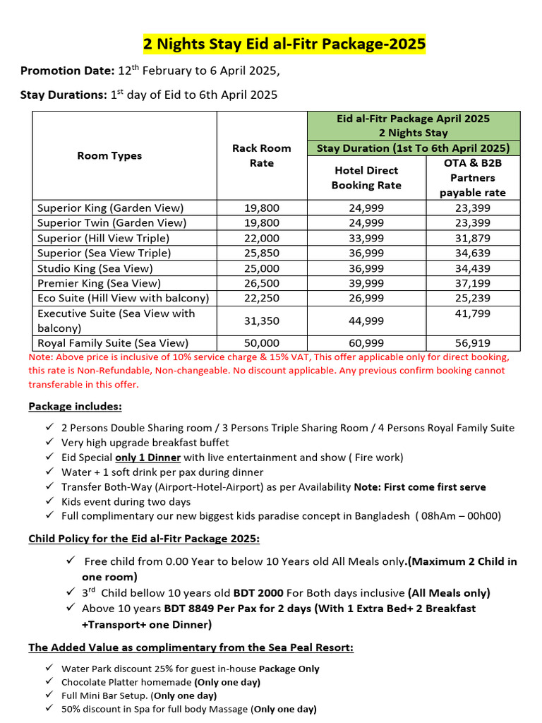 EID Pacakage 2025 10.02.2025 | PDF | Meal | Cuisine