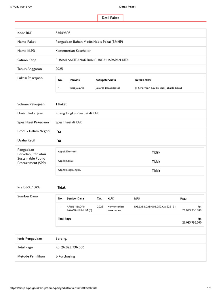 Pengadaan Bahan Medis Habis Pakai (BMHP) - RSAB Harapan Kita | PDF