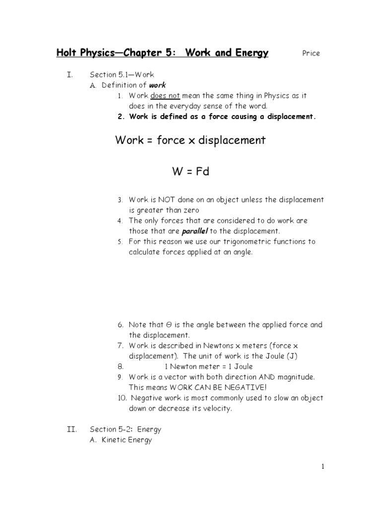 Holt Physics Chapter 5 Outline | PDF | Potential Energy | Natural ...