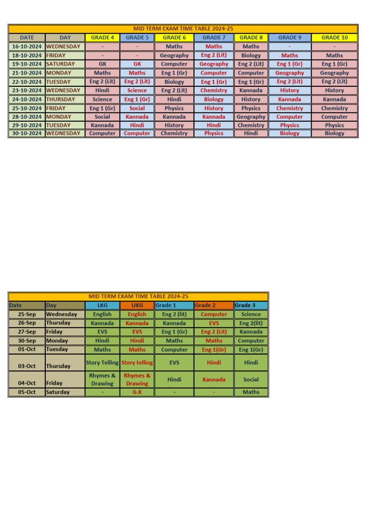 Midterm Timetable | PDF