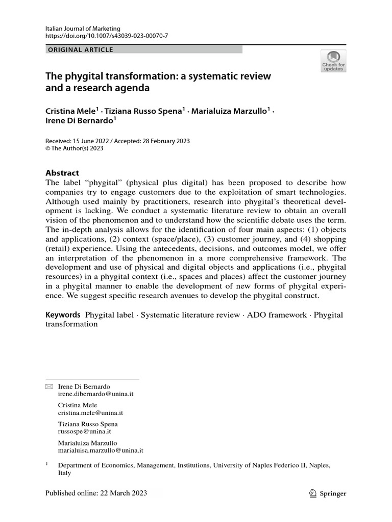 The Phygital Transformation A Systematic Review An | PDF | Customer Experience | Retail
