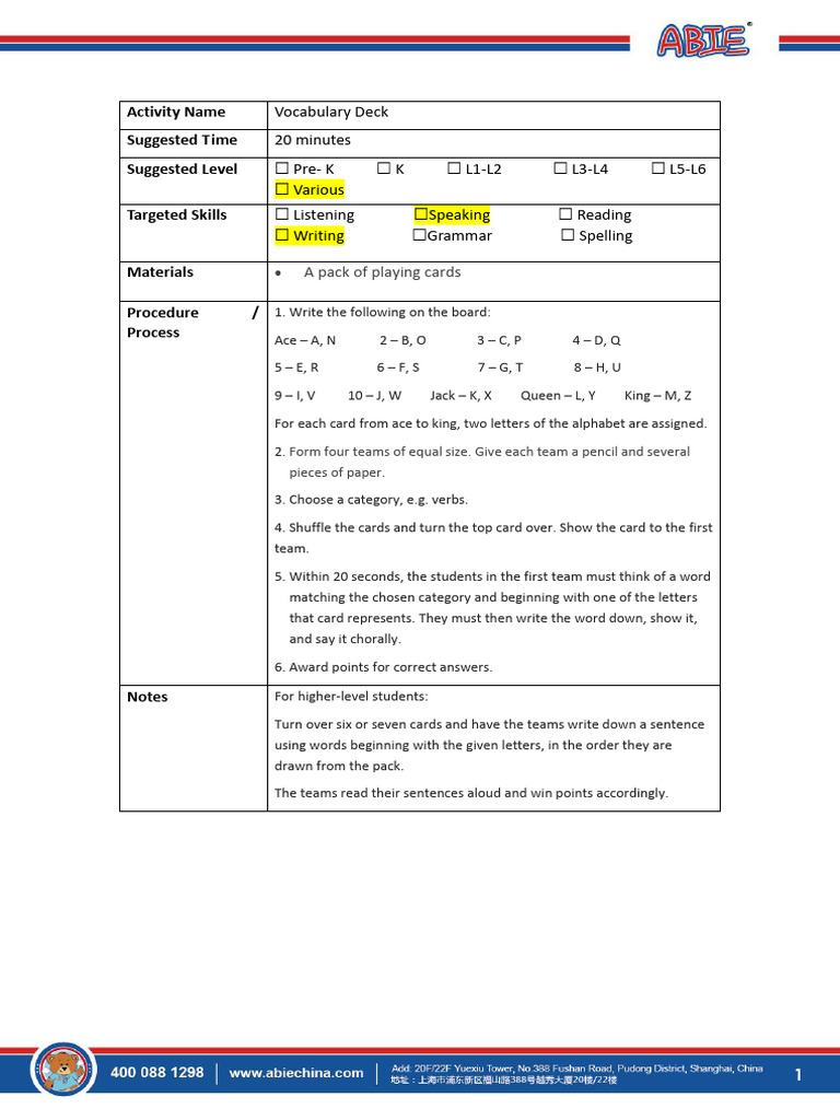 Vocabulary Deck | PDF