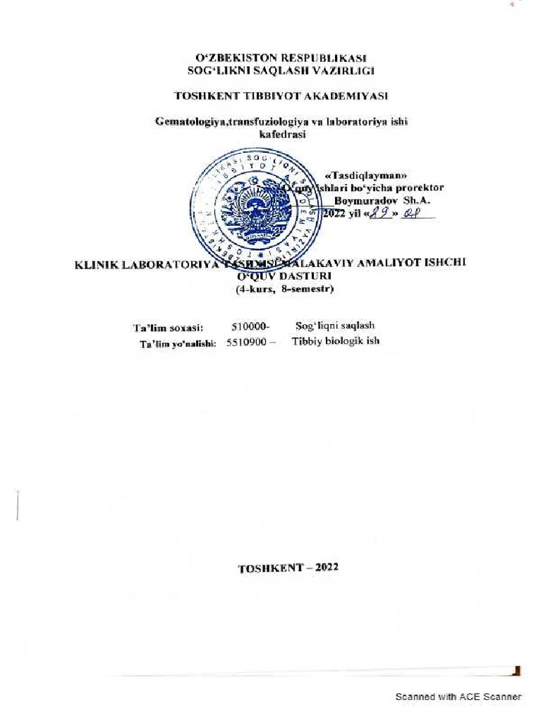 2022 KLT Malakaviy Amaliyot 4 Kurs - Min - 0.5 | PDF